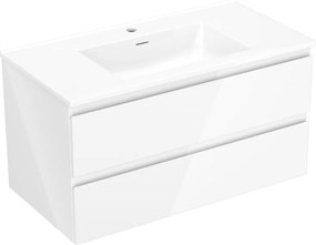 Mexen Orio, koupelnová skříňka 90 cm s umyvadlem Otis, 2 zásuvky, bílá lesklá, 91A10-09047-2-BFF00-W18M00