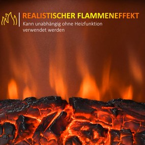 HOMCOM Volně stojící elektrický krb, plamenový efekt, 2 režimy vytápění 1000W/2000W, tvrzené sklo, bílá, 36,5x24x45,5 cm