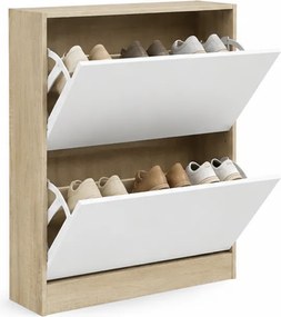 botník, 2 dveřový, dřevo, 87x80x21 cm, dub sonoma/bílá, Dekorino BB20260077