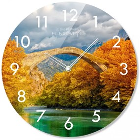 Kulaté skleněné hodiny 30 cm s motivem podzim