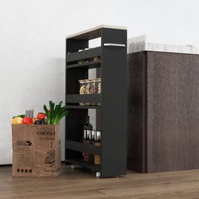 Kleankin 3-vrstvý úložný vozík na kolečkách pro užší kuchyň, koupelnu, prádelnu a kancelář s rukojetí - 48 x 15 x 80 cm Černý