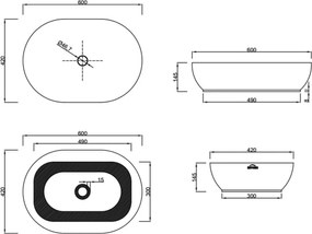 Invena Teja, umyvadlo na desku 600x420x145 mm, černá matná, INV-CE-09-005-C