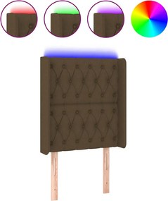 Čelo postele s LED tmavě hnědé 83 x 16 x 118/128 cm textil 3124361