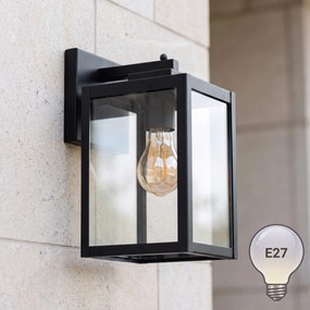 Toolight Toolight, JNH038-1G, venkovní nástěnné svítidlo se skleněnými tabulkami, 1× E27, IP44, černá matná, OSW-56224