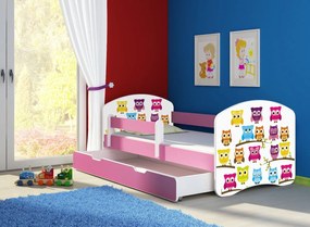 Dětská postel - Sovičky 2 160x80 cm + šuplík růžová
