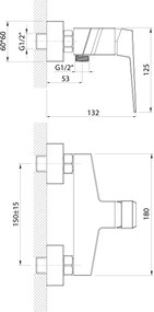 Aqualine Aqualine, RITMO nástěnná sprchová baterie, rozteč 150mm, chrom, RT011