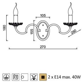 ACA DECOR Nástěnné svítidlo GEISHA max. 2x40W/E14/230V/IP20