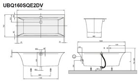 Villeroy & Boch Villeroy Boch Square EDGE 12 Duo: Vana 1600x750 mm, Quaryl, včetně nohou (samolepicí), odpadu a přepadu, bílá Alpin UBQ160SQE2DV-01