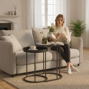 HOMCOM Sada 2 obývacích stolů, zasouvací, design podnosu, kov, šedá