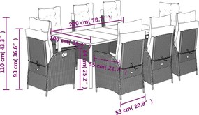 vidaXL 9dílný zahradní jídelní set s poduškami šedý polyratan [3213232]