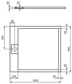 Ideal Standard i.Life Sprchová vanička litá 100 x 90 cm, betonově šedá T5231FS