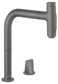 Hansgrohe Metris Select M71 - dvouotvorová kuchyňská páková baterie 200, vytahovací sprška, 2jet, SBOX, kartáčovaný černý chrom 73818340