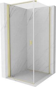 Mexen Mist-B, 1-křídlý ​​výklopný sprchový kout 90 x 90 cm, čiré sklo, zlatý matný profil, 8A2T-090-090-55-00