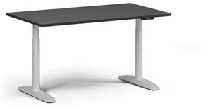 Výškově nastavitelný stůl OBOL, elektrický, 675-1325 mm, deska 1400x800 mm, bílá zaoblená podnož, grafit
