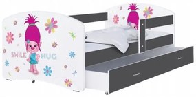Dětská postel LUKI se šuplíkem ŠEDÁ 160x80 cm vzor SMILE HUG