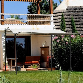 Zahradní altán Outsunny s markýzou 3 x 2,5 m – UV ochrana, skládací boční střecha, ocel + polyester, krémově bílá + černá