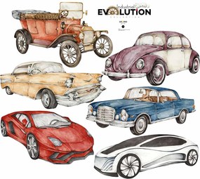 Samolepka do dětského pokoje historie automobilů/průmyslová evoluce 95×85 cm
