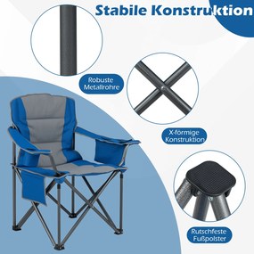 Costway Nadměrná kempingová židle Přenosná skládací židle s – námořnická modrá