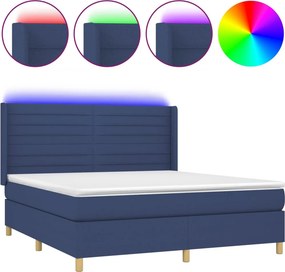 Box spring postel s matrací a LED modrá 180x200 cm textil 3138979