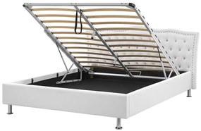 Bílá kožená postel s úložištěm Chesterfield 160x200 cm METZ Beliani