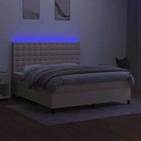 Box spring postel s matrací a LED krémová 180x200 cm textil 3135218