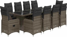 11dílný zahradní bistro set s poduškami šedý polyratan 3277282