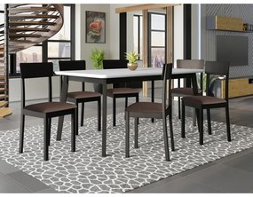 Rozkládací jídelní stůl se 6 židlemi - AL19, Barva dřeva: bílá, Potah: Soro 28