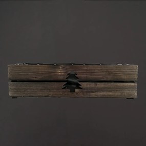 AMADEA Dřevěný vánoční truhlík se stromečkem tmavý, uvnitř s černou fólií, 62x21,5x17cm, český výrobek
