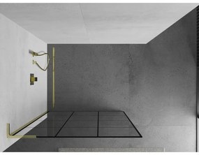 Mexen Kioto L, sprchová zástěna Walk-In 100 x 200 cm, 8mm čiré sklo černý vzor, ​​zlatý lesklý profil, 800-100-103-50-77