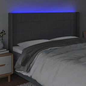 Čelo postele s LED tmavě šedé 183 x 16 x 118/128 cm textil 3124063