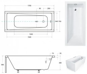 Besco Modern Slim akrylátová vana Délka vany: 140cm