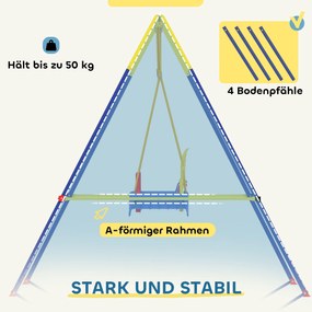 Dětská houpačka 3 v 1 nastavitelná dětská houpačka Houpací sedátko s opěradlem, bezpečnostní pás, 128 x 155 x 157 cm modrá