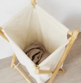 koš na prádlo, x konstrukce, skládací, bambus/látka, 63x41x36 cm, přírodní/krémová, Dekorino KP20260029