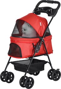 PawHut Dog Buggy skládací Oxford Red 67x45x96cm Malí psi a kočky