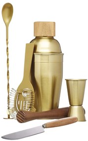 Kitchen Craft Sada zlatého koktejlového shakeru Cocktail, zlatá barva, dřevo, kov