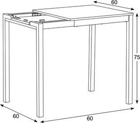 Jídelní stůl rozkládací 60-90x60 cm GDT-206 OAK, melamin, dub – Barva (vyberte): hnědá hnědá