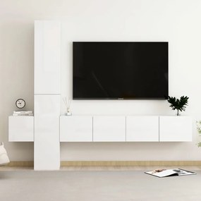 vidaXL 5dílný set TV skříněk dřevotříska [3078655] Barva: bílá s vysokým leskem