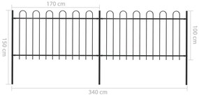 vidaXL Marketos Zahradní plot s obloukem nahoře ocelový 359 x 100 cm černý