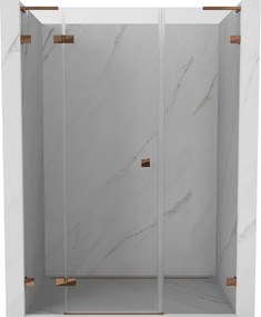 Mexen Lunar L, výklopné levé sprchové dveře 125 cm, 8mm čiré sklo, růžové zlato profil, 834SL-125-050-60-00-L