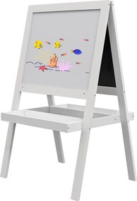 AIYAPLAY 2v1 Dětský Stojan - magnetická tabule a tabule na křídy - 2 integrované úložné přihrádky - bílý