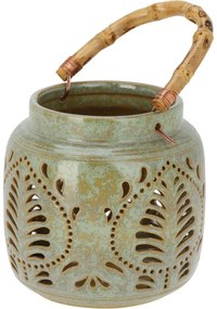 Lucerna porcelánová s bambusovým madlem 14,5 x 14 cm, zelená