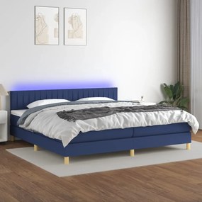 Box spring postel s matrací a LED modrá 200x200 cm textil