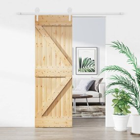 Posuvné Dveře S Kováním 70 X 210 Cm Masivní Borové Dřevo