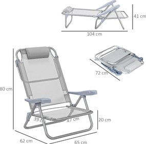 sada 2 skládacích kempingových židlí Kempingová židle s opěradlem ze síťoviny nastavitelným v 6 směrech Opěrka hlavy 62 x 65 x 80 cm Světle šedá