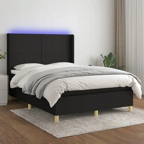Box Spring Postel S Matrací A Led Černá Textil Černá Hladký design 140 x