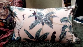 Růžový sametový polštář Tropical Bird - 35*50cm