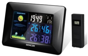 Sencor - Meteostanice s barevným LCD displejem a budíkem 3xAAA + 2xAA černá