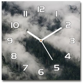 Wallmuralia Skleněné hodiny na stěnu Mlha nad lesem 30x30 cm