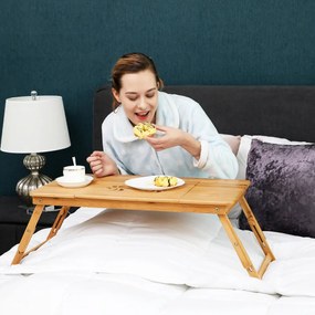 SONGMICS Stolek pod notebook bambusový, odvětrávání, úložný šuplík, šířka 89 cm