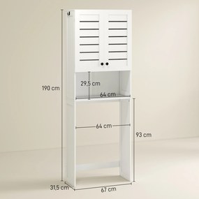 HOMCOM koupelnová polička na toaletu se 2 dveřmi a otevřenou policí, v bílém dřevě, 67x31,5x190 cm